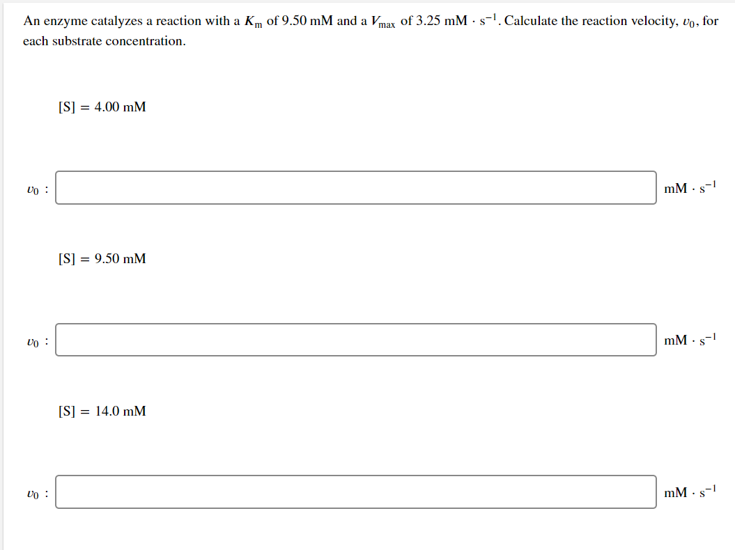 Solved An enzyme catalyzes a reaction with a 𝐾mKm of | Chegg.com
