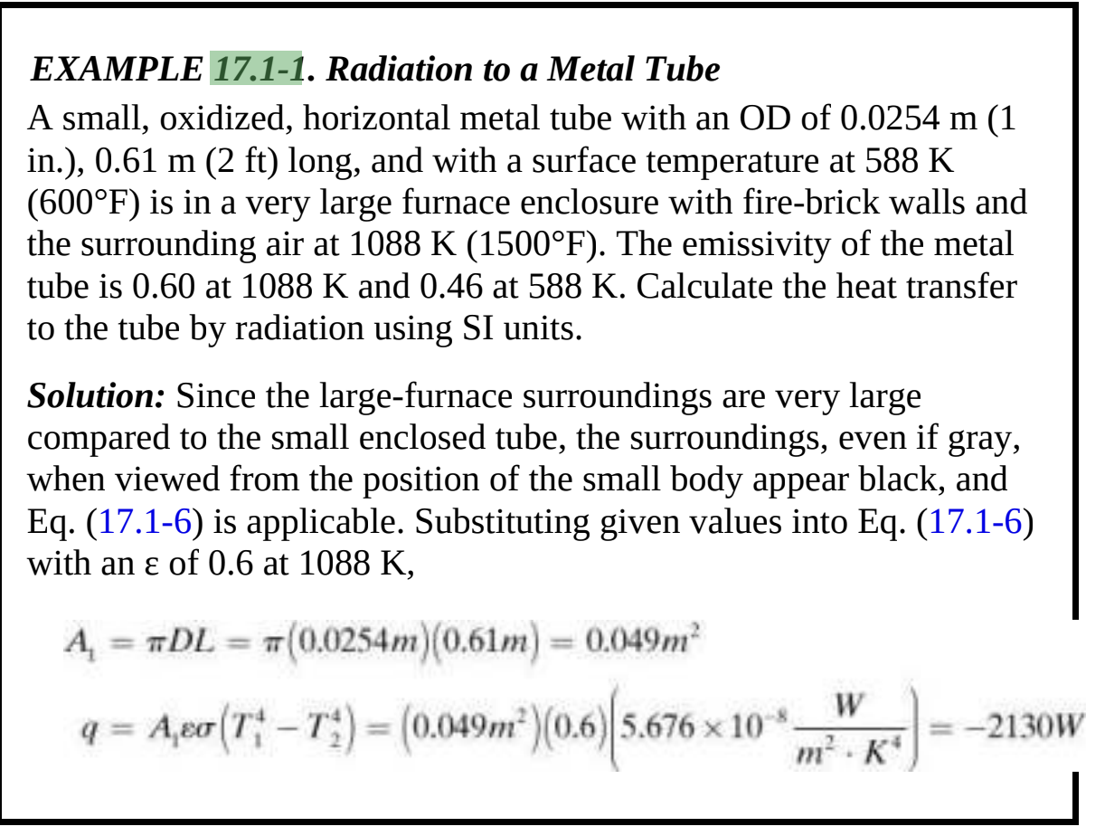 Solved 17.1-1. Radiation to a Tube from a Large Enclosure. | Chegg.com