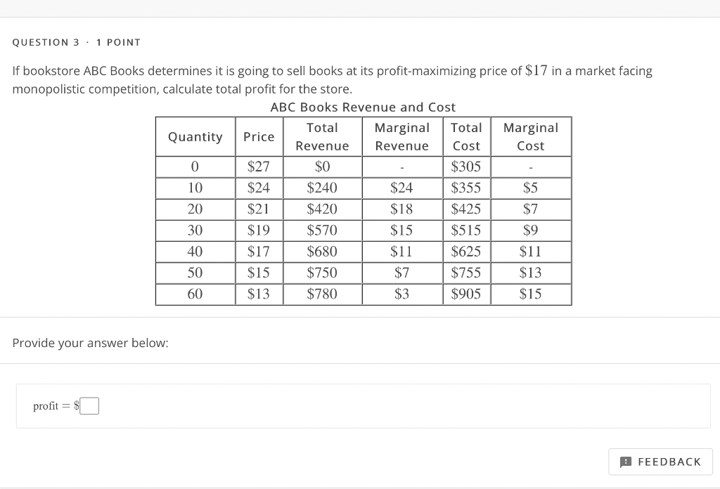 Solved QUESTION 3.1 POINT If bookstore ABC Books determines | Chegg.com