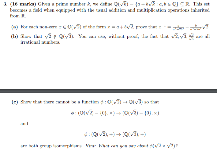 Solved 3. (16 marks) Given a prime number k, we define Q(V) | Chegg.com