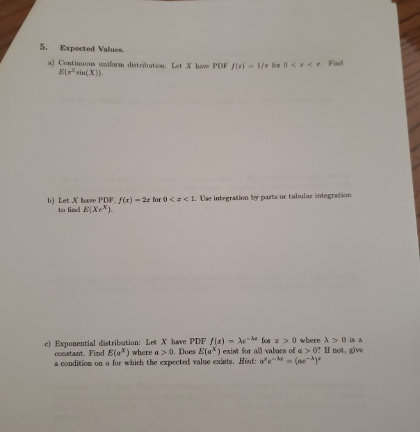 Solved 5. Expected Values a) Continuous uniform | Chegg.com