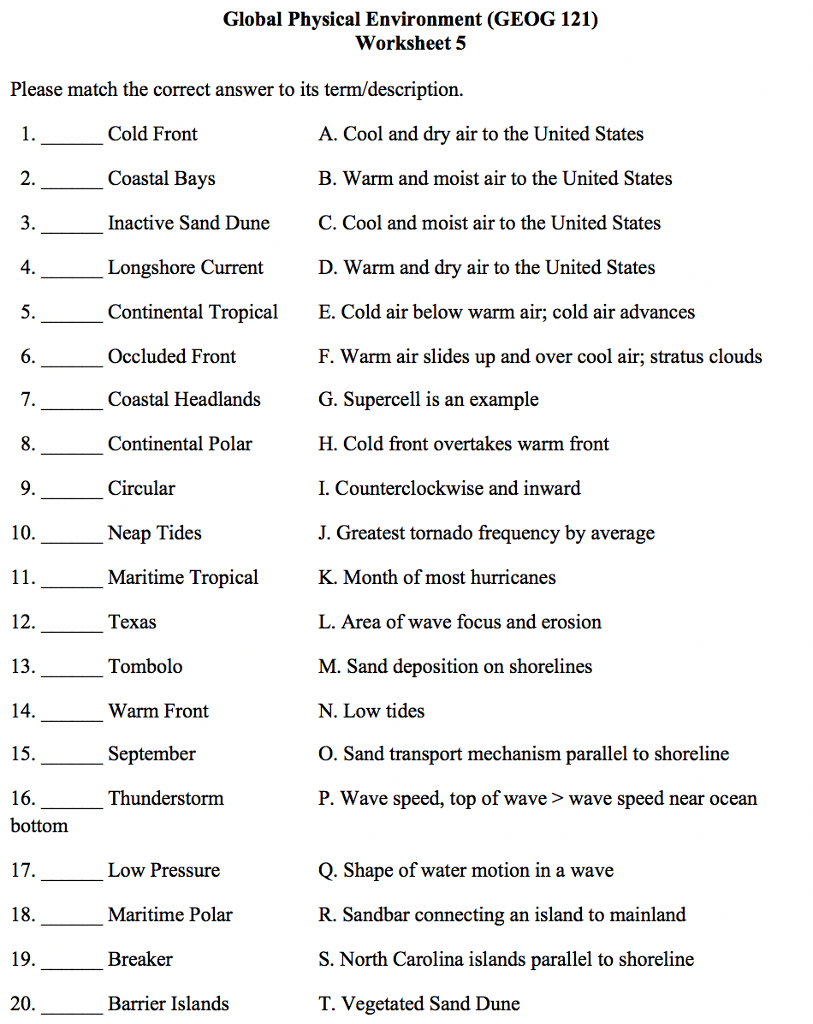 Solved Global Physical Environment (GEOG 121) Worksheet 5 | Chegg.com