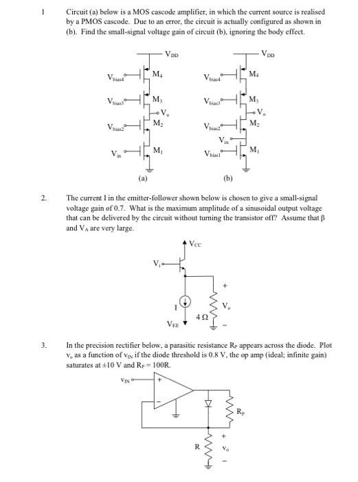 Solved Circuit (a) below is a MOS cascode amplifier, in | Chegg.com