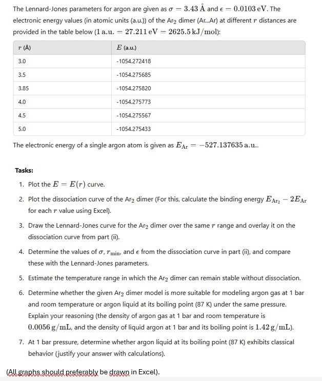 Solved The Lennard-Jones parameters for argon are given | Chegg.com