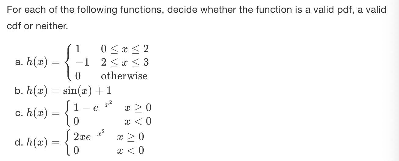 Solved For each of the following functions, decide whether | Chegg.com