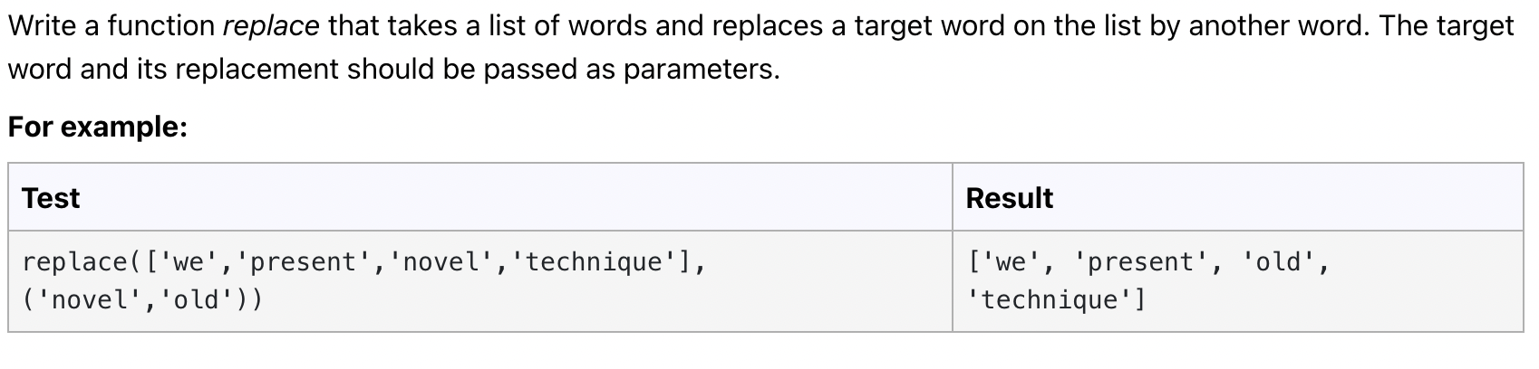 Solved Write a function replace that takes a list of words | Chegg.com