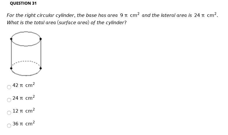 Solved QUESTION 31 For the right circular cylinder, the base | Chegg.com