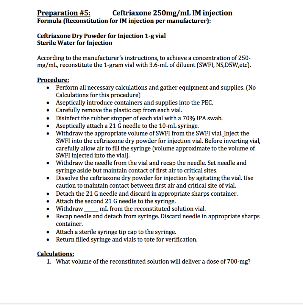 Solved Preparation #5: Formula (Reconstitution for IM | Chegg.com