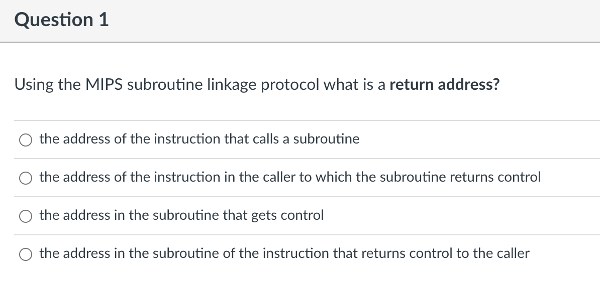 Solved Question 1 Using the MIPS subroutine linkage protocol | Chegg.com