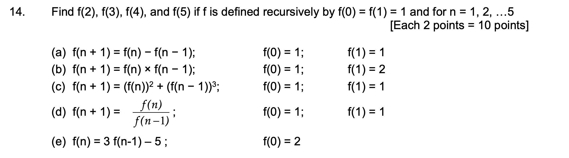 Solved 14 Find F 2 F 3 F 4 And F 5 If F Is Defined Chegg