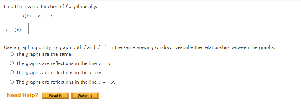 Solved Find the inverse function of f algebraically. f(x) = | Chegg.com