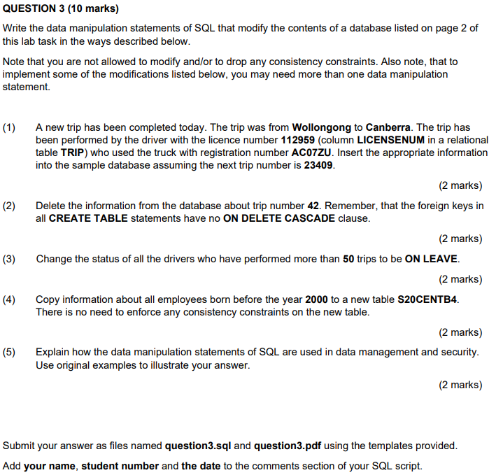 Solved CREATE TABLE EMPLOYEE ? CREATE TABLE DRIVER ( | Chegg.com
