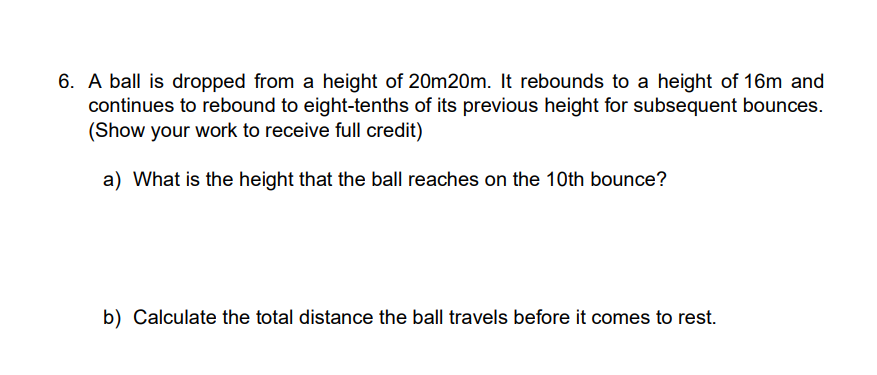 Solved 6. ﻿A ball is dropped from a height of 20 ﻿m 20 ﻿m . | Chegg.com