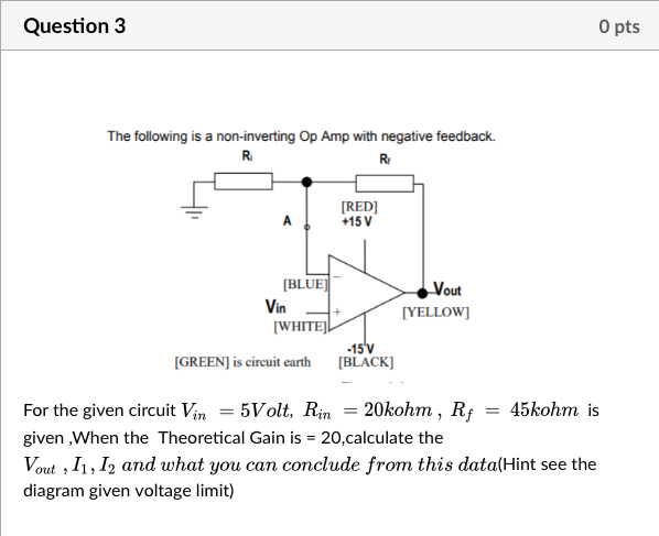 Solved Question 3 O pts The following is a non-inverting Op | Chegg.com