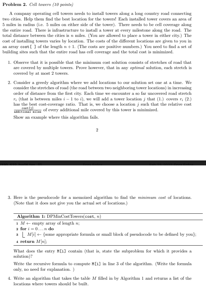 Solved Problem 2. Cell towers (10 points) A company | Chegg.com