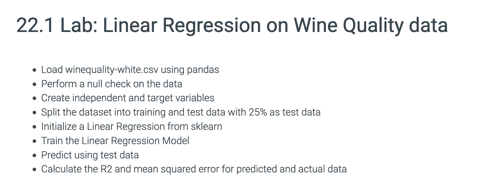 Solved 22.1 Lab: Linear Regression on Wine Quality data - | Chegg.com