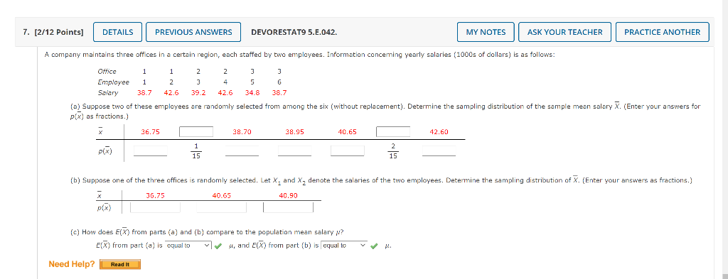 Solved 7. [2/12 Points] DETAILS PREVIOUS ANSWERS DEVORESTAT9 | Chegg.com