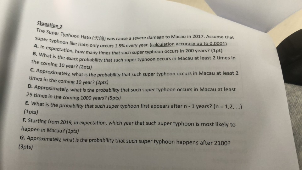Solved Question 2 The Super Typhoon Hato( ato E) was cause a | Chegg.com
