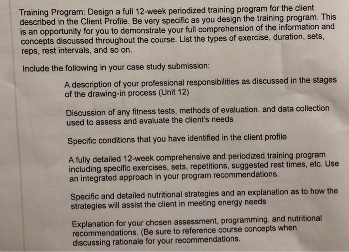 Solved Training Program: Design a full 12-week periodized | Chegg.com