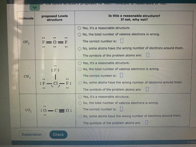 Solved molecule OF₂ CIF, proposed Lewis structure .. " F=0= | Chegg.com