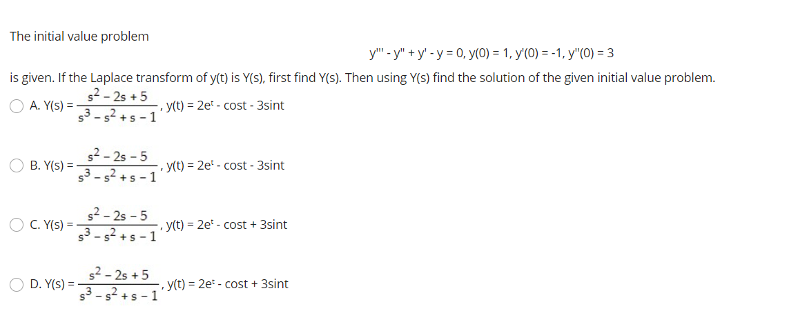 Solved The initial value problem y" - y" + y'- y = 0, y(0) = | Chegg.com