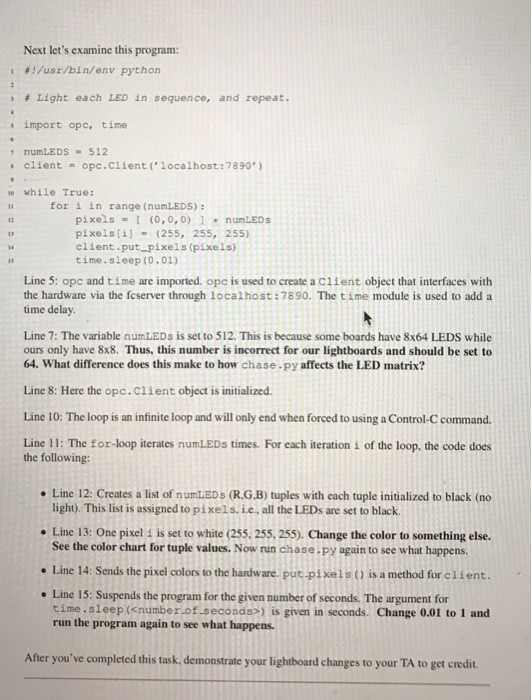 Task 1: Running a Fadecandy Python Example Program | Chegg.com