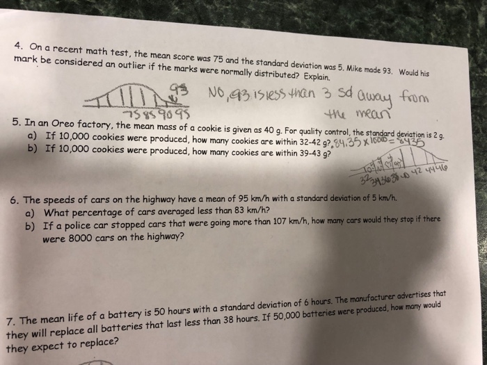Solved 4. On a recent math test, the mean score was 75 and | Chegg.com