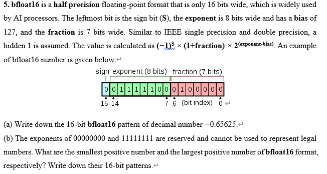 Solved 5 Bfloat16 Is A Half Precision Floating point Format Chegg
