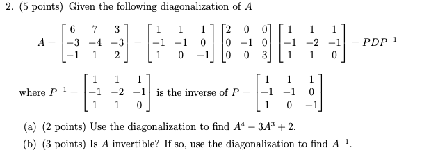 Solved (5 ﻿points) ﻿Given the following diagonalization of | Chegg.com