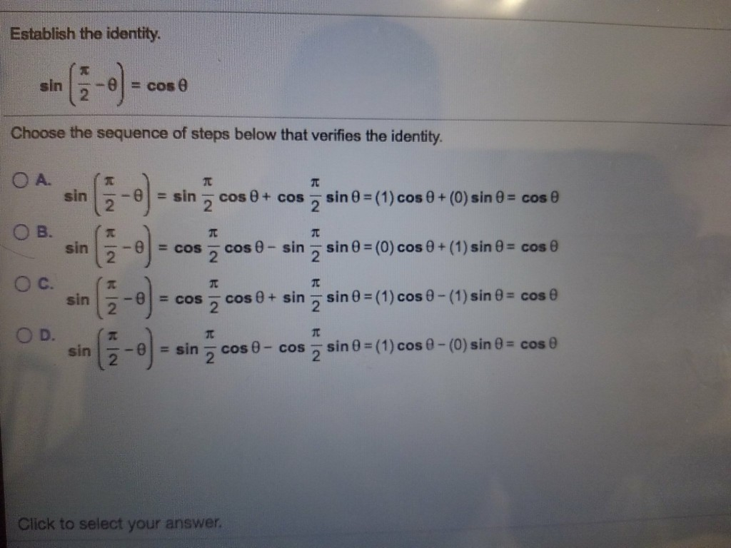 Solved Establish the identity 2 Choose the sequence of steps | Chegg.com