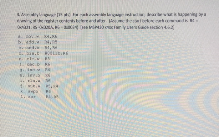 Solved 3. Assembly language (15 pts) For each assembly | Chegg.com