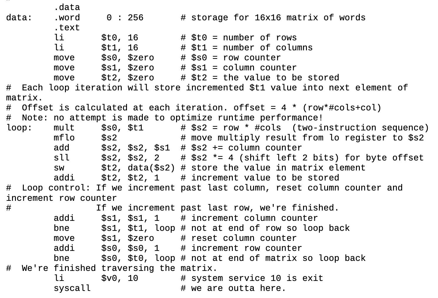 1. Given the assembly program for row-major.asm | Chegg.com