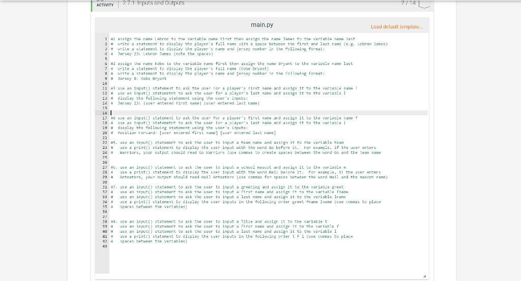 Solved ACTIVITY 27.1 Inputs and outputs 27 74 main.py Load | Chegg.com