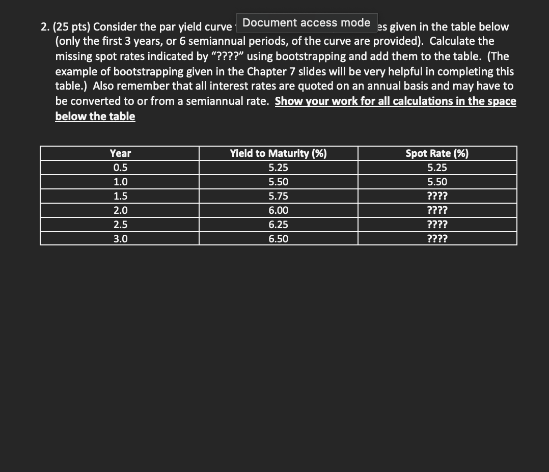 Solved 2. (25 ﻿pts) ﻿Consider the par yield curveDocument | Chegg.com