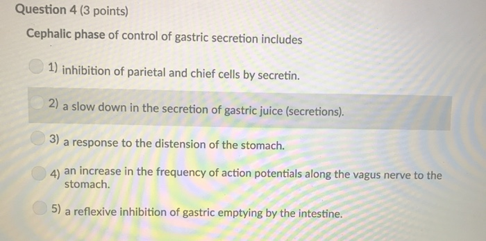 Solved Question 4 (3 points) Cephalic phase of control of | Chegg.com