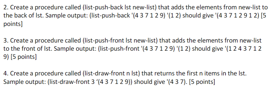 Solved 2. Create a procedure called (list-push-back Ist | Chegg.com