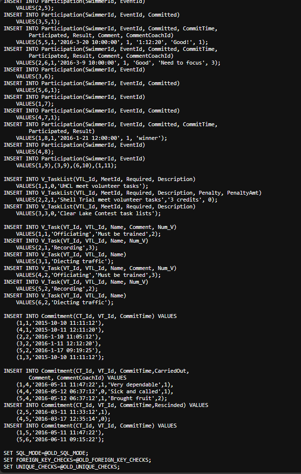 Solved -- Bare Bone DDL to create and populate the SWIM DB | Chegg.com