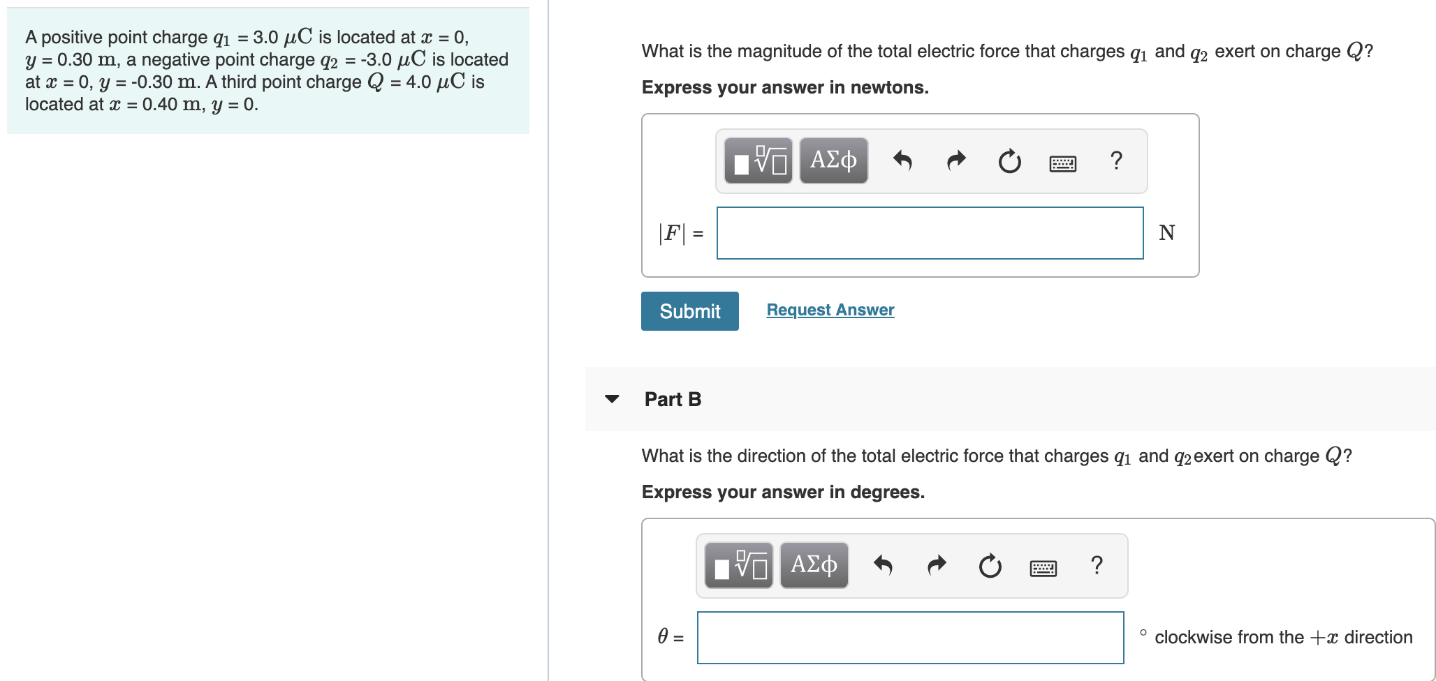 Solved A positive point charge q1 y = 0.30 m, a negative | Chegg.com