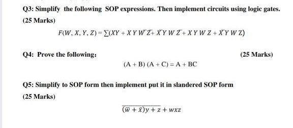 Solved Q3: Simplify the following SOP expressions. Then | Chegg.com