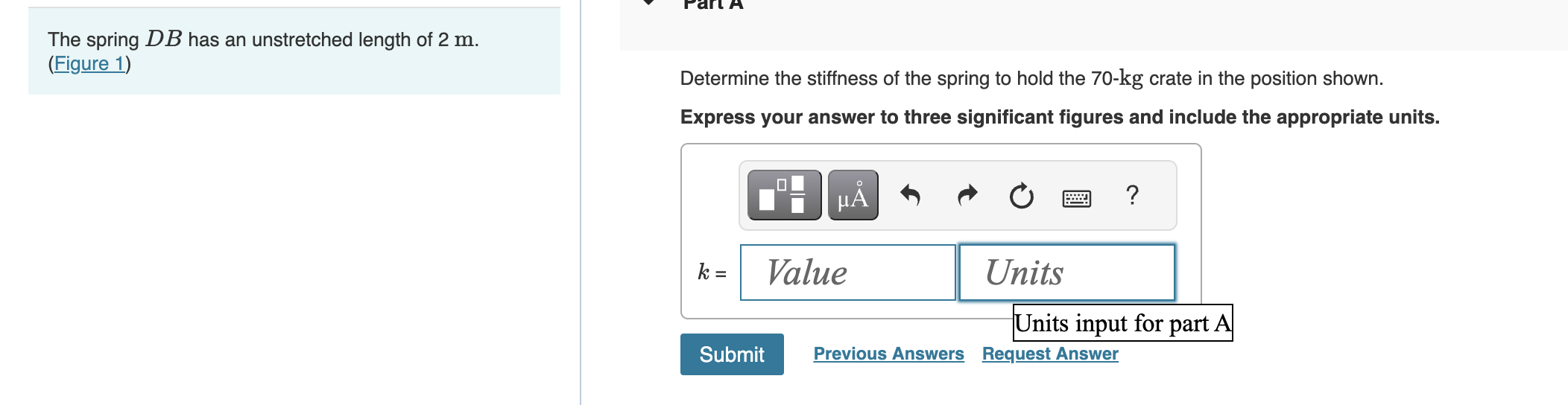 Solved The spring DB has an unstretched length of 2 m. | Chegg.com
