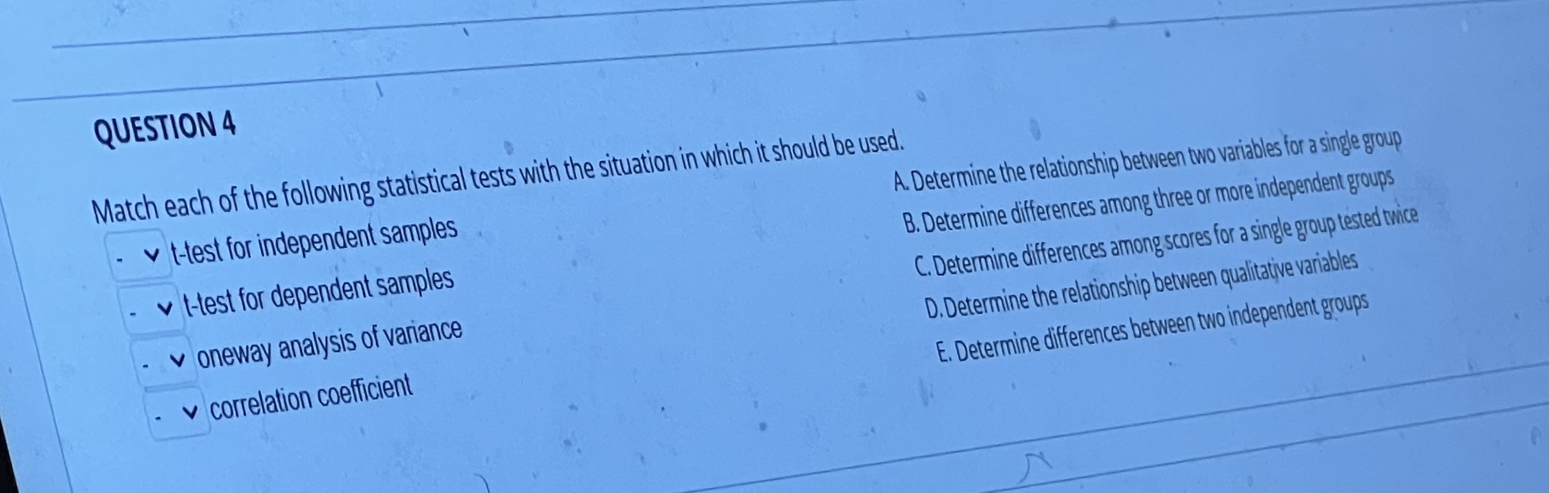 Solved QUESTION 4Match each of the following statistical | Chegg.com