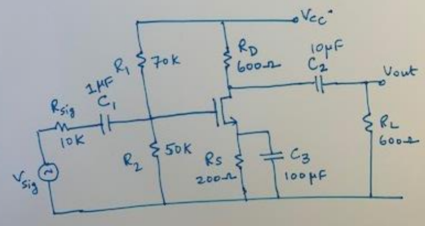 Solved Consider the FET amplifier circuit below. The power | Chegg.com