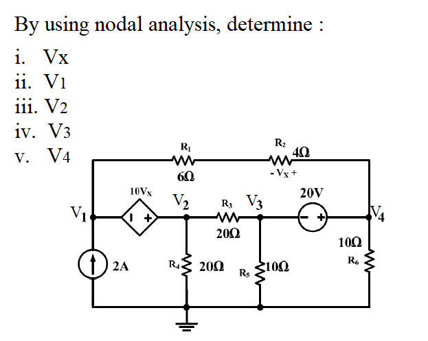 Solved By using nodal analysis, determine : i. Vx ii. Vi | Chegg.com