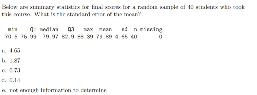 Solved Below are summary statistics for final scores for a | Chegg.com