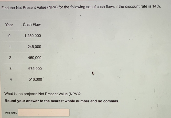 Solved find the Net Present Value (NPV) for the following | Chegg.com