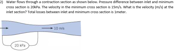 Solved 2) Water flows through a contraction section as shown | Chegg.com
