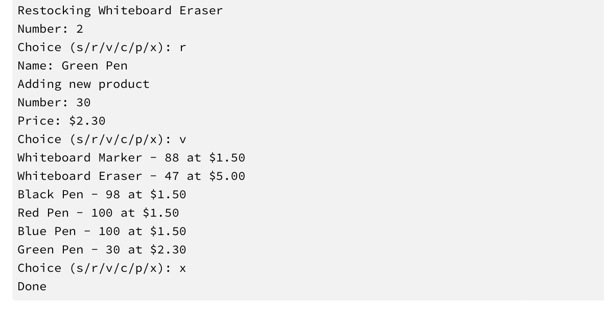 Solved A store sells a number of products. The initial stock | Chegg.com