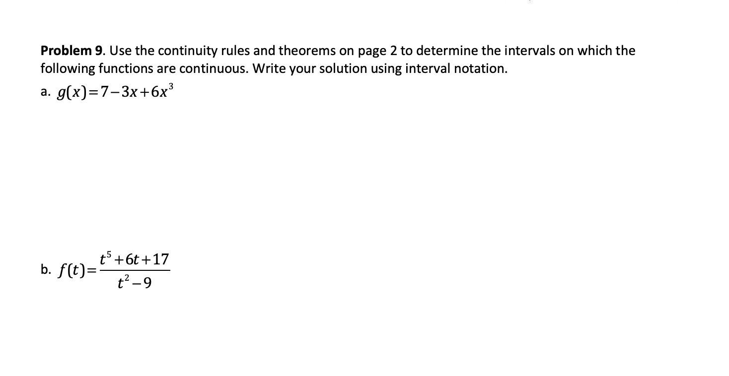 Solved Problem 9. Use the continuity rules and theorems on | Chegg.com