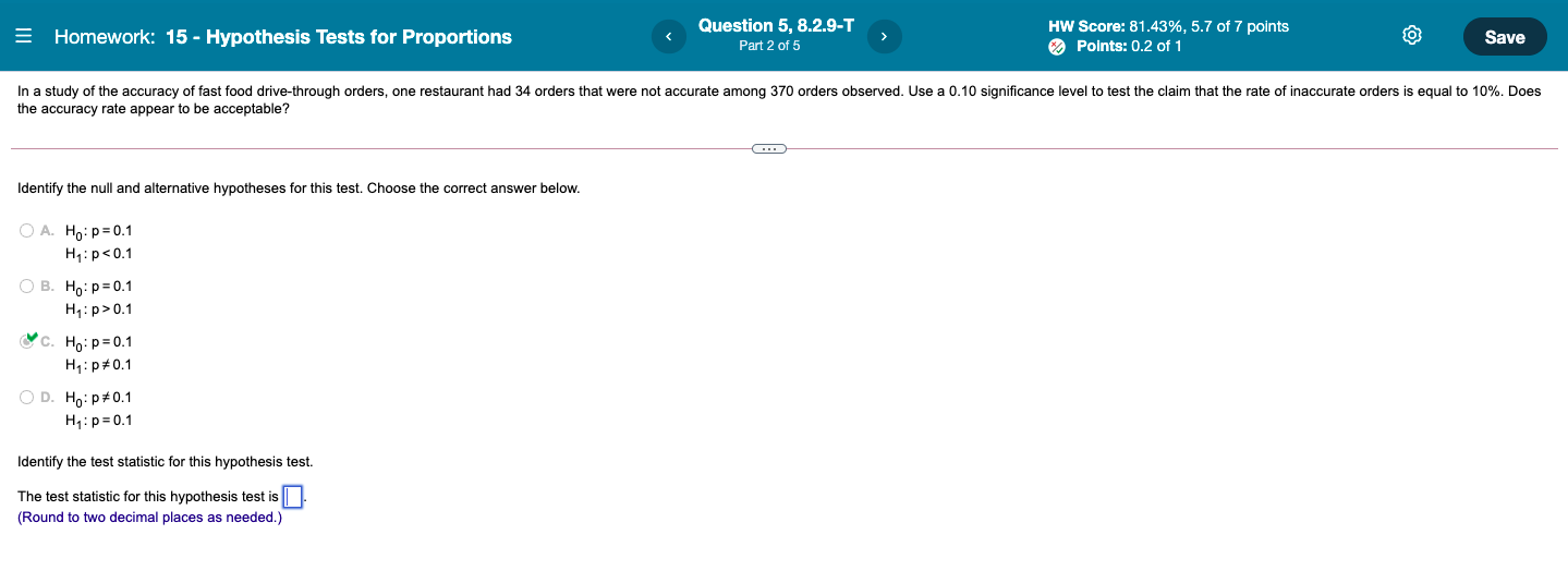 Solved = Homework: 15 - Hypothesis Tests for Proportions | Chegg.com