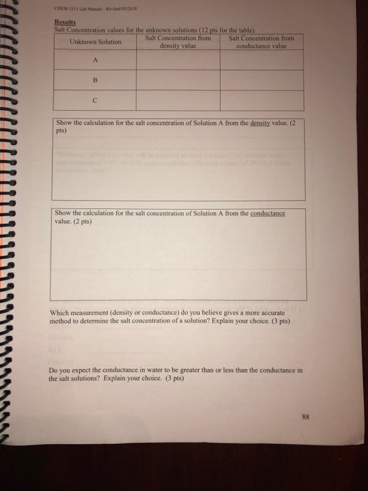 CHEM 1211 Lab Mamal- Revisod 03/2018 Determining Salt | Chegg.com